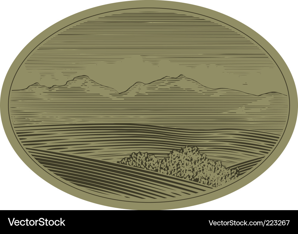 Woodcut mountain scene Royalty Free Vector Image