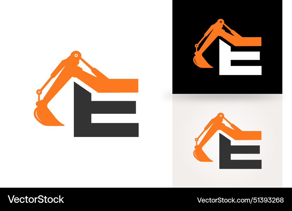 Excavator logo with e letter for construction Vector Image