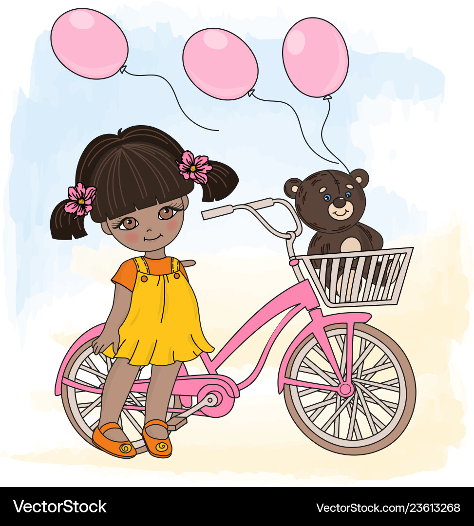 Girl cycle cartoon set for pri Royalty Free Vector Image