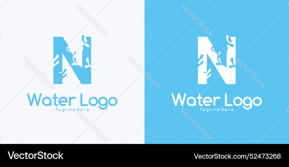 Letter n logo splash water wave design Royalty Free Vector