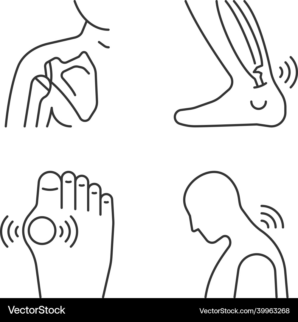 Musculoskeletal pain linear icons set Royalty Free Vector