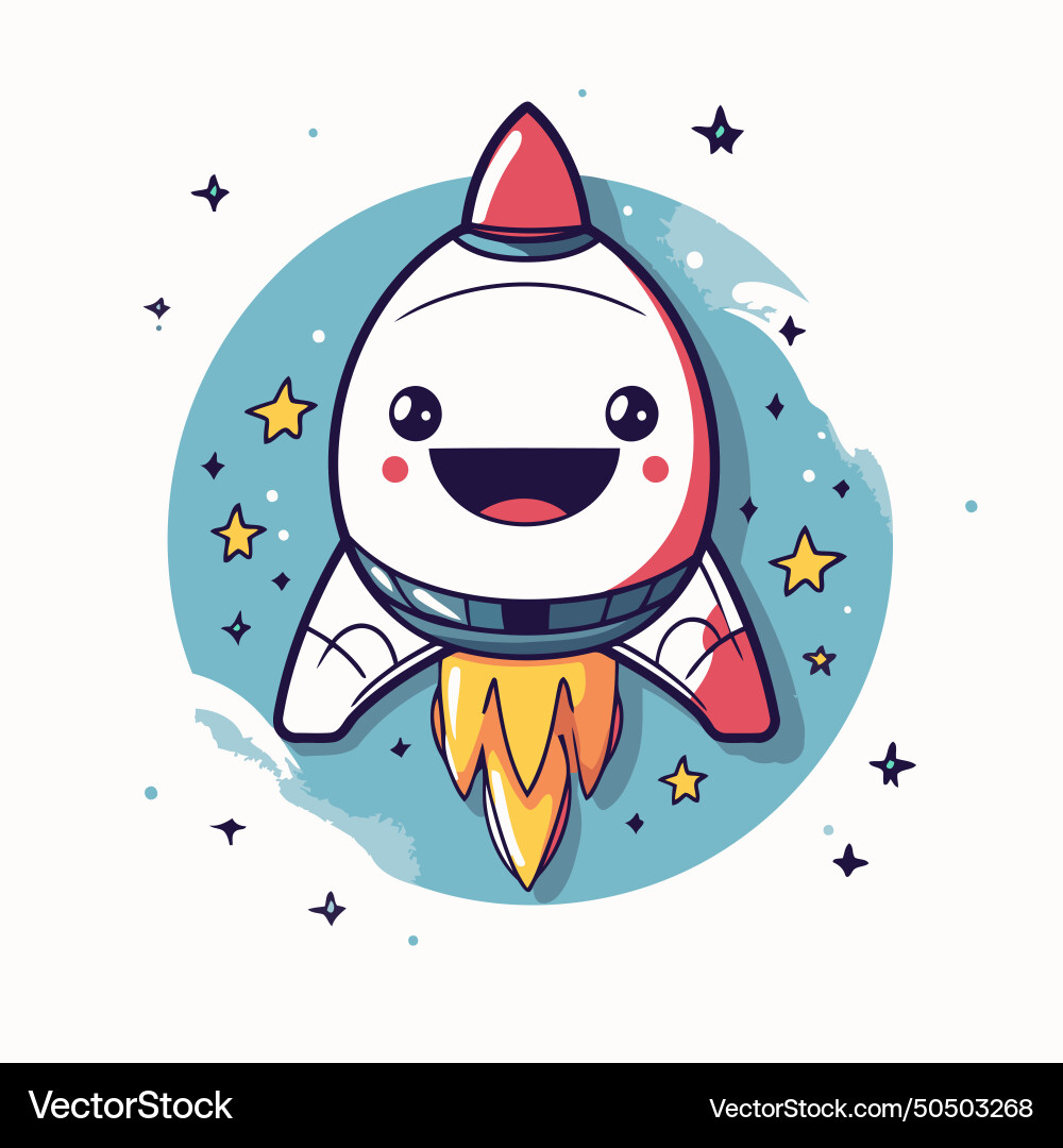 Rocket cartoon character cute kawaii space ship Vector Image