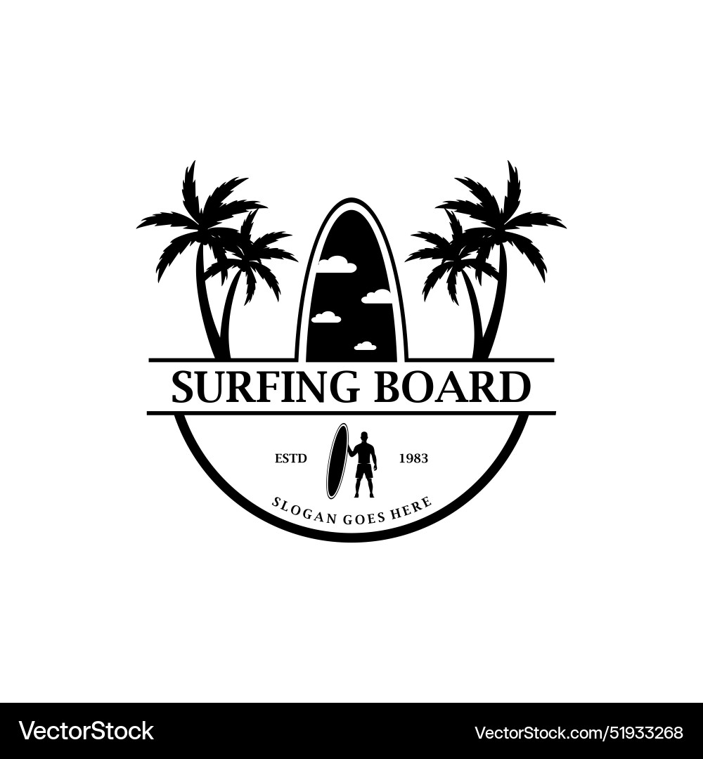 Vintage surfing logo template Royalty Free Vector Image
