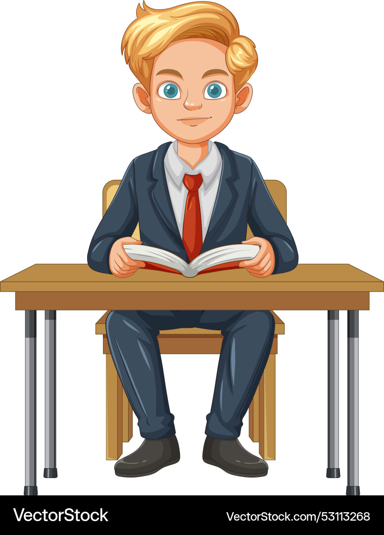 Young student reading a book at desk Royalty Free Vector