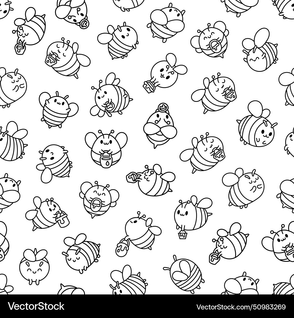 Cartoon cute bee seamless pattern coloring page Vector Image