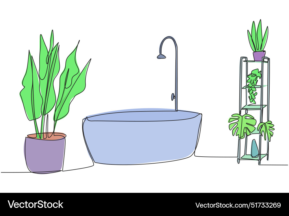 Continuous one line drawing stylish bathroom Vector Image