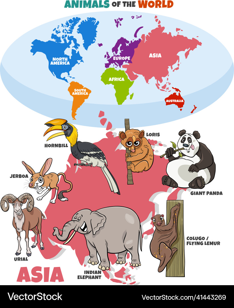 Educational with cartoon asian animals Royalty Free Vector