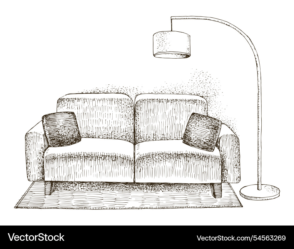 Hand drawn living room interior with sofa Vector Image