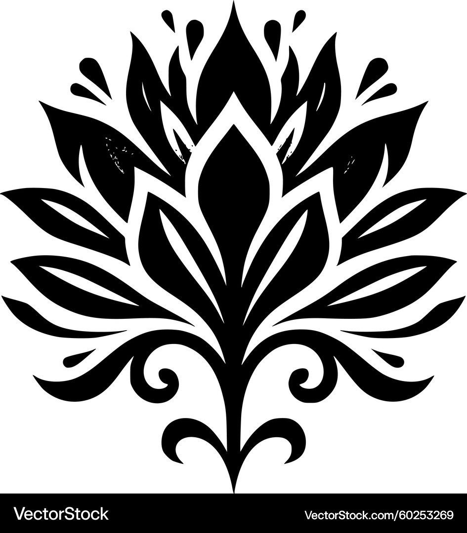 Lotus Flower Silhouette - Black and White Vector Image