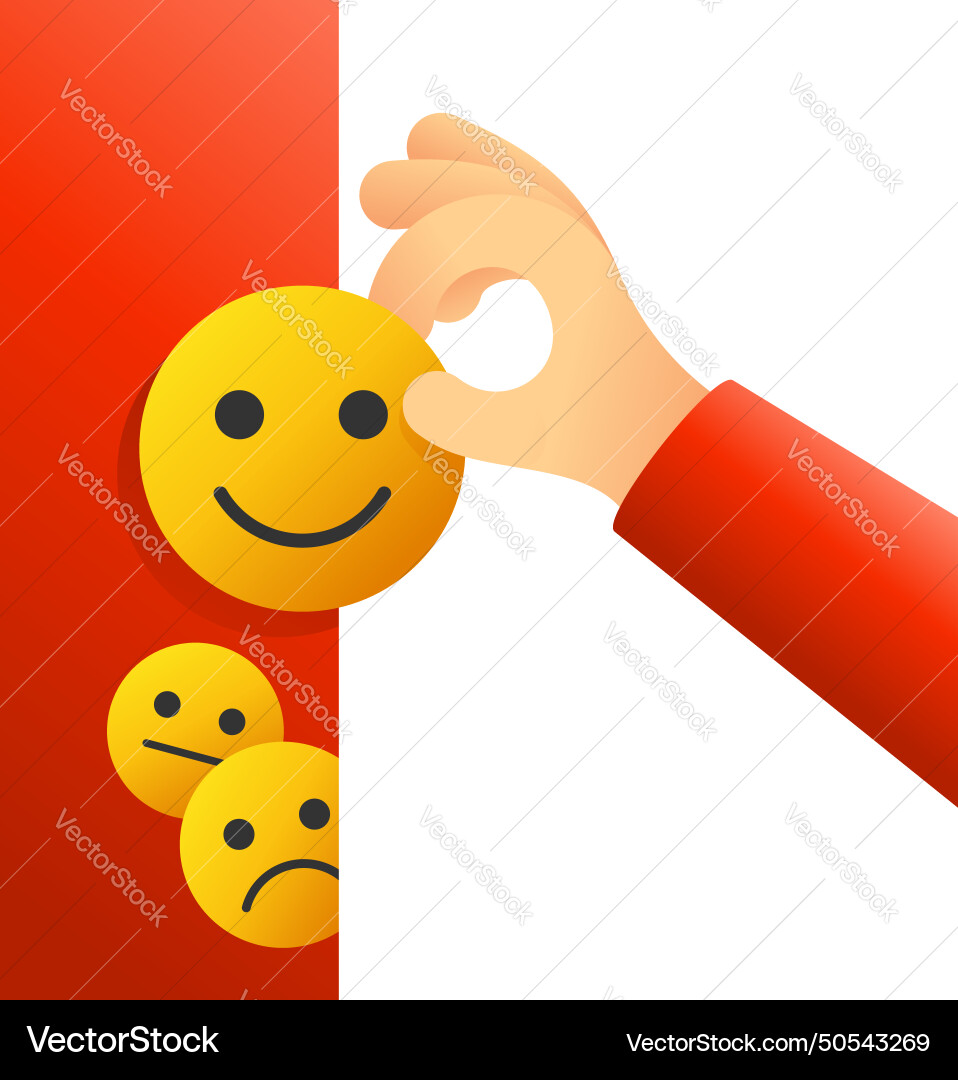 Positive feedback - hand choosing emoticon Vector Image