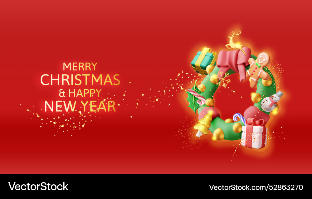 3d decorated christmas wreath Royalty Free Vector Image