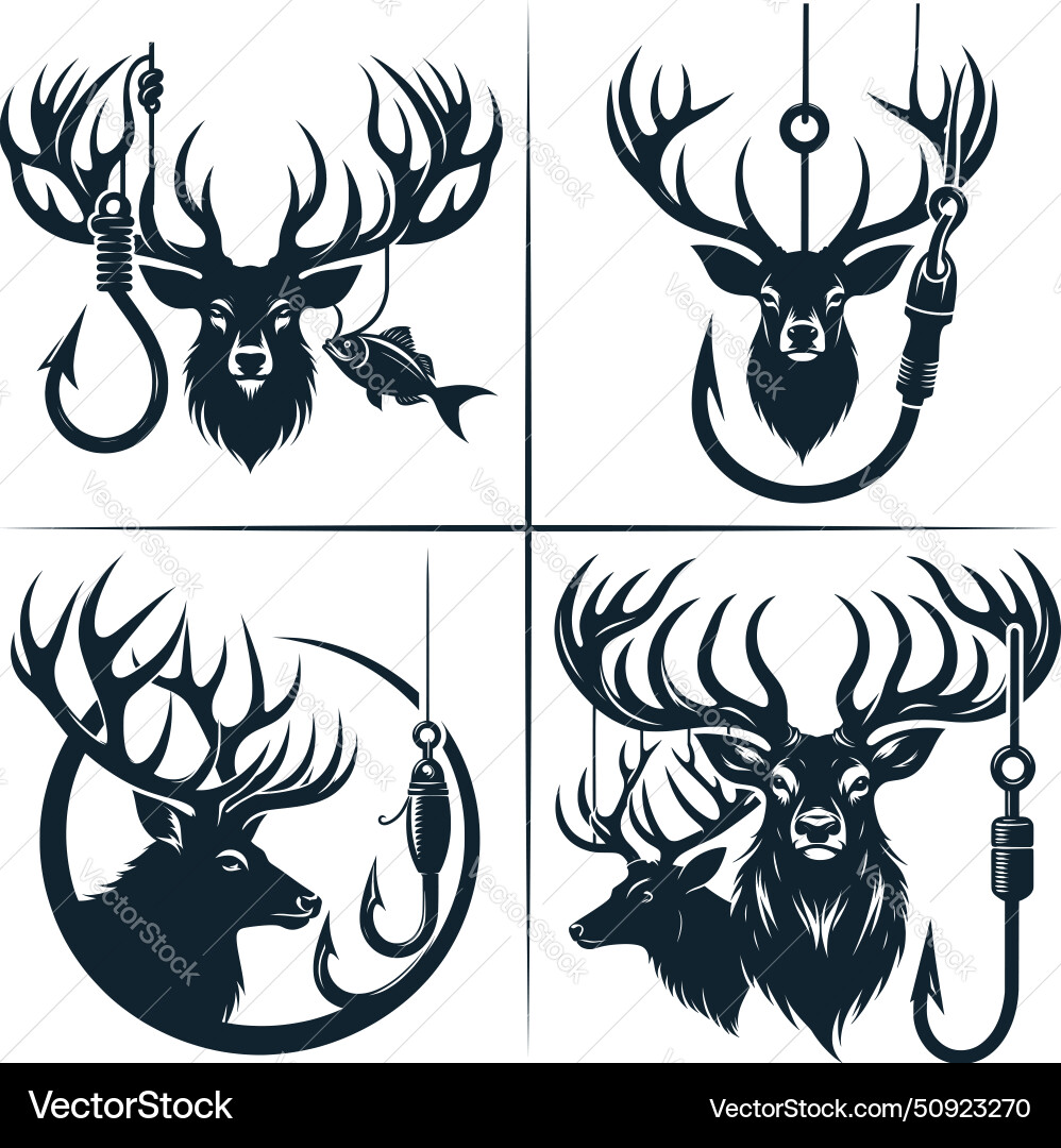 Deer hunting and fishing hook Royalty Free Vector Image