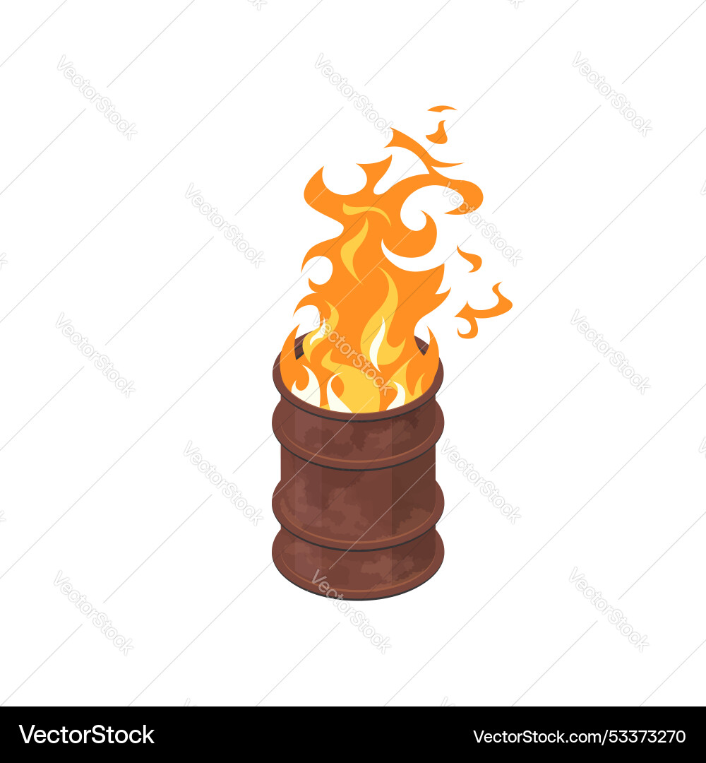 Fire in a barrel isometric view Royalty Free Vector Image