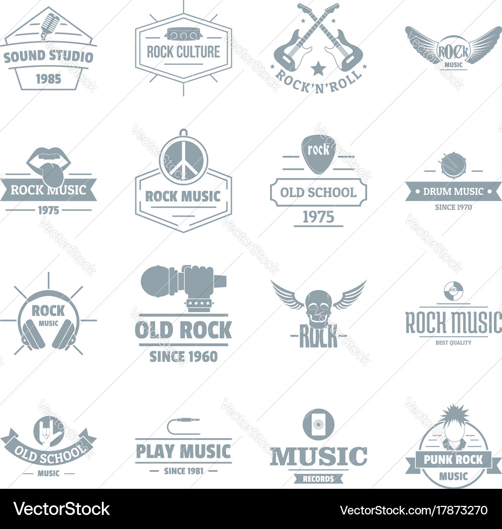 Rock music logo icons set simple style Royalty Free Vector