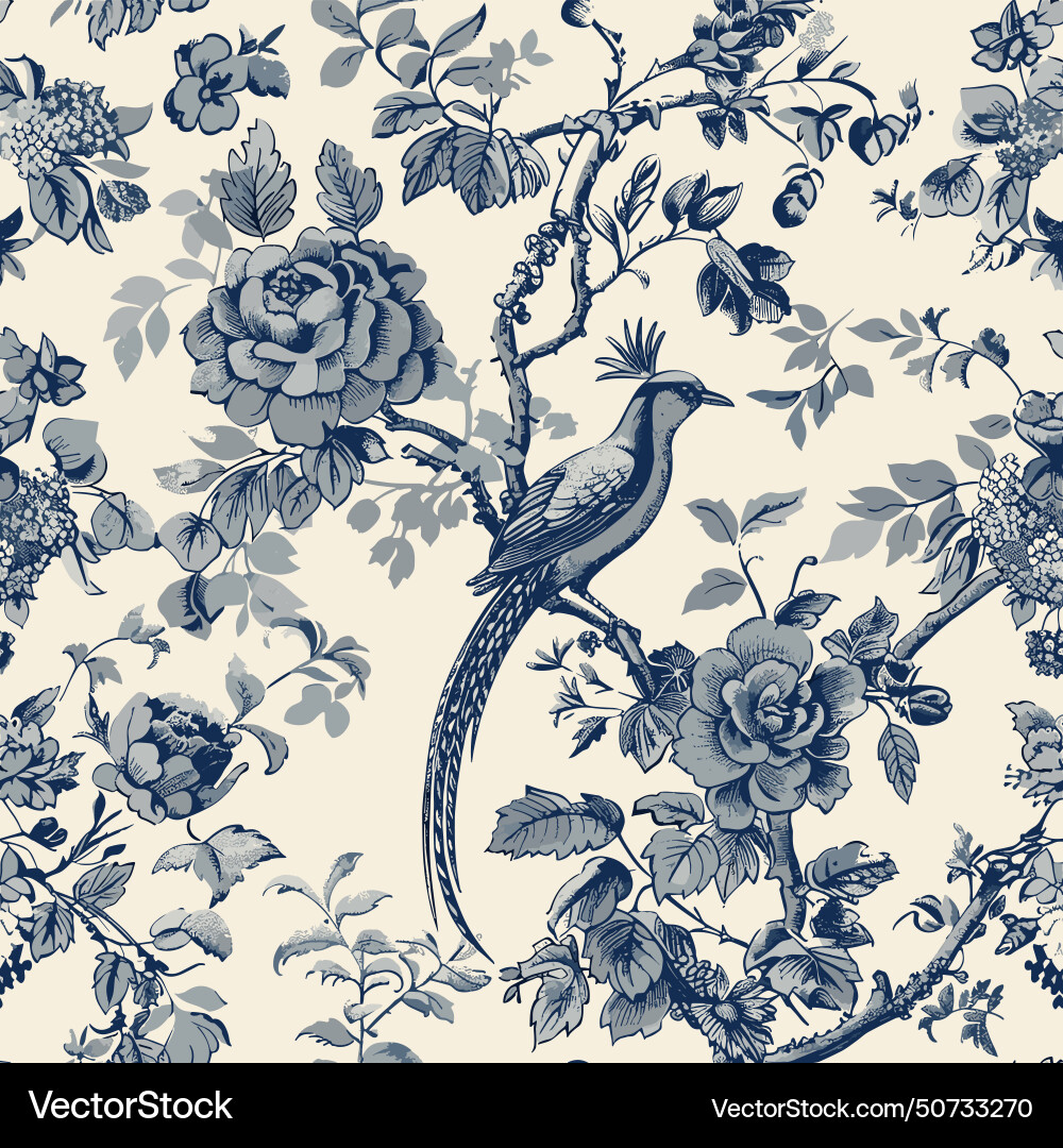 Toile de jouy vintage floral seamless pattern 14 Vector Image