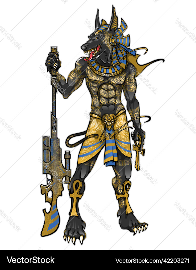 Anubis - Egyptian God with Weapon Royalty Free Vector Image