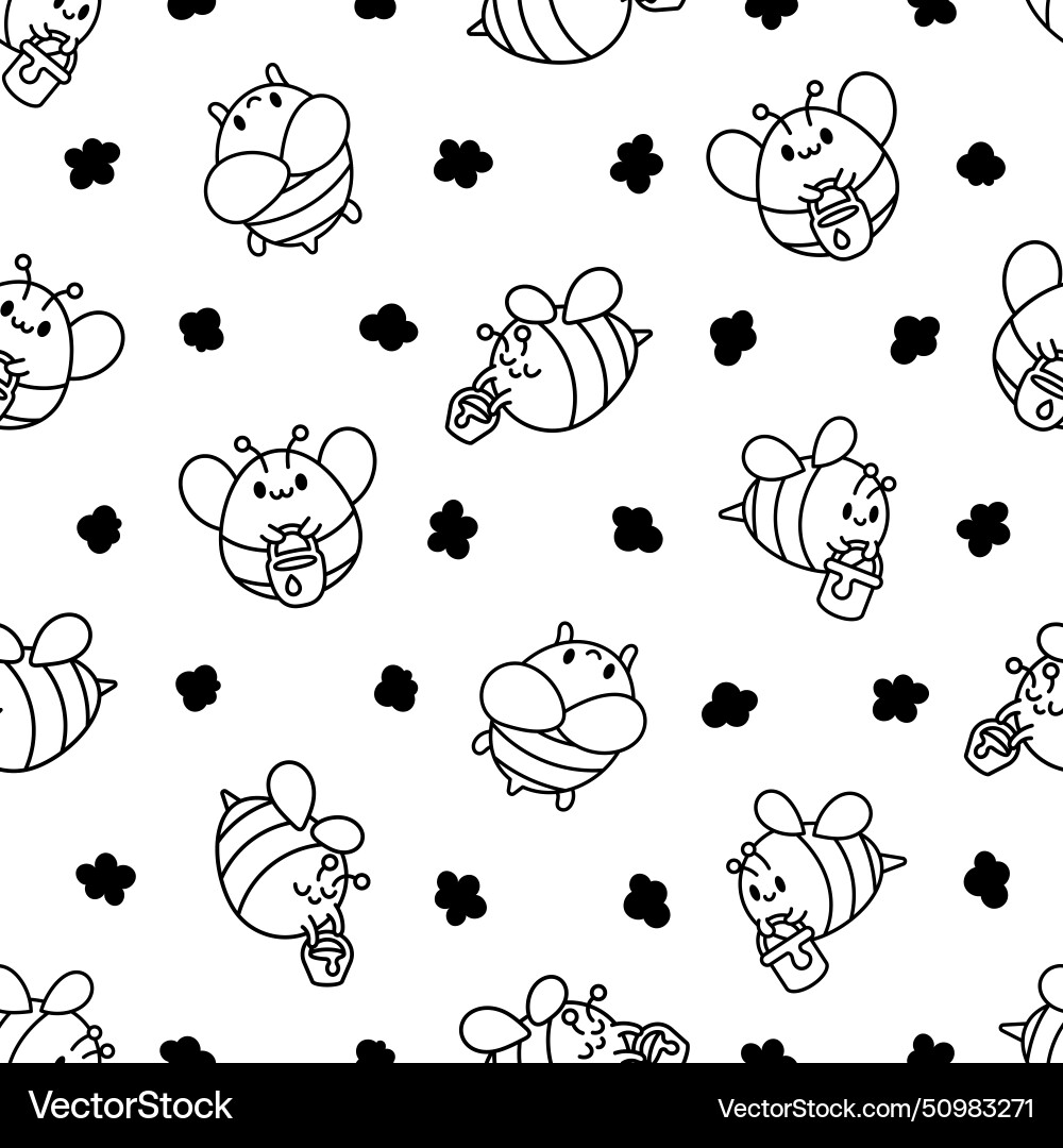 Cartoon cute bee seamless pattern coloring page Vector Image