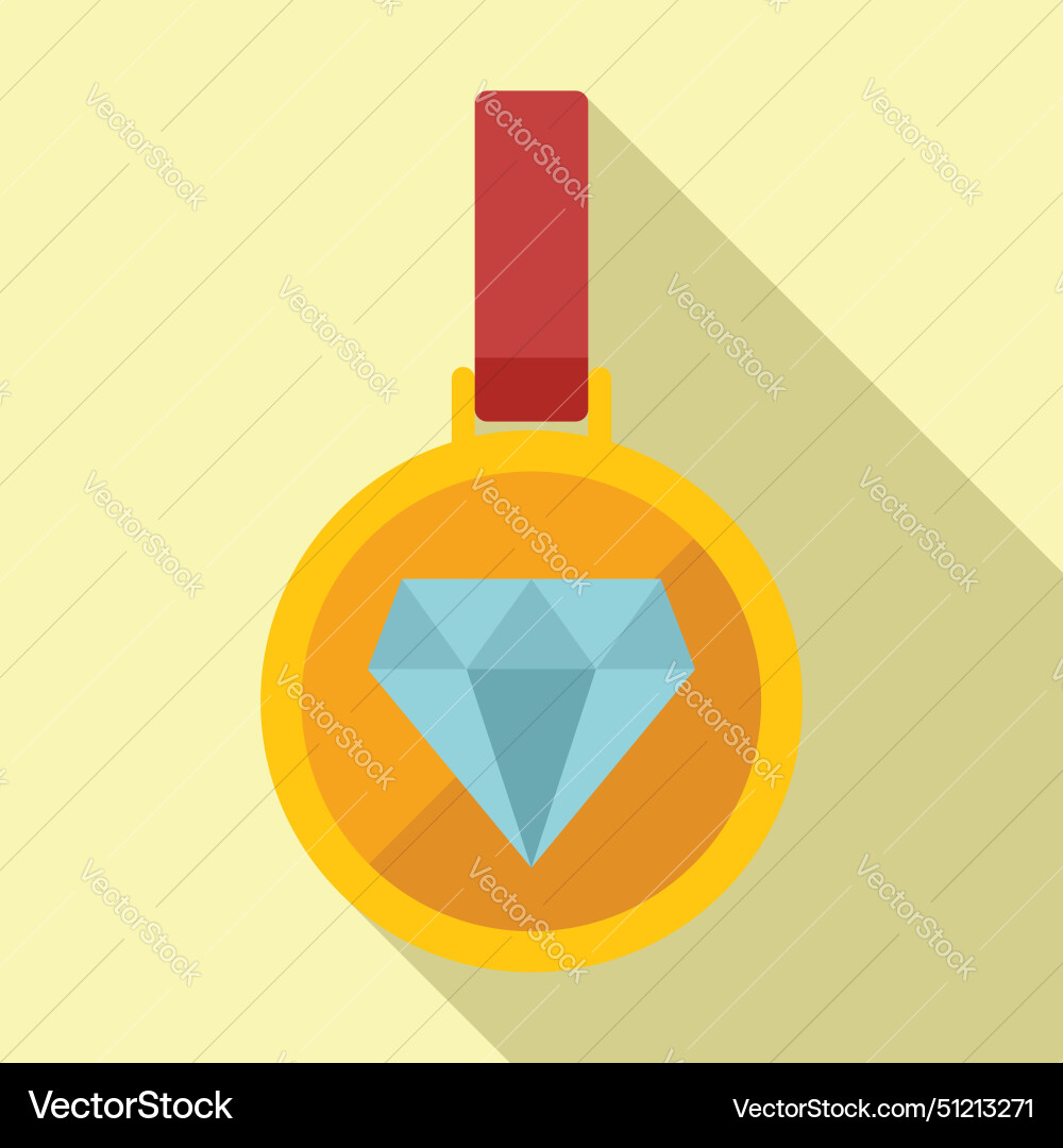 Diamond loyalty reward medal icon flat Royalty Free Vector