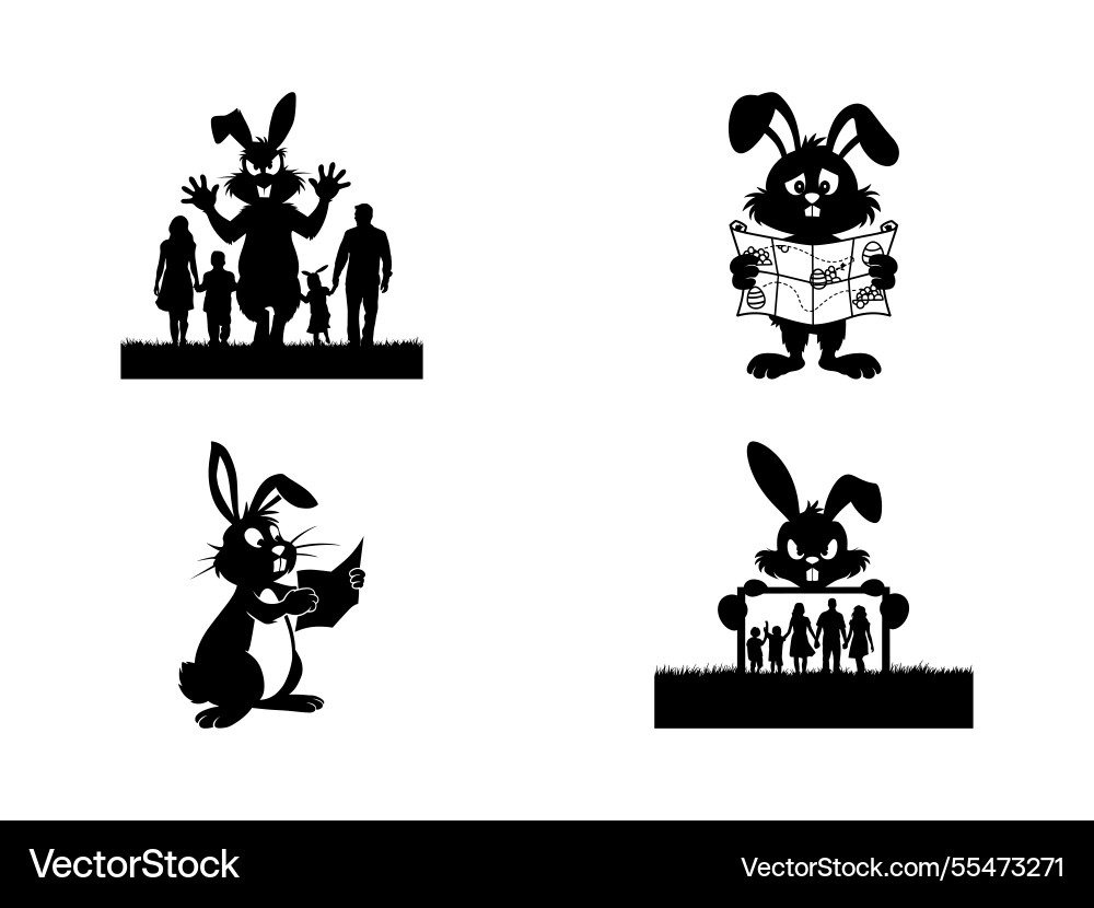 Happy easter bunny silhouette collection art Vector Image