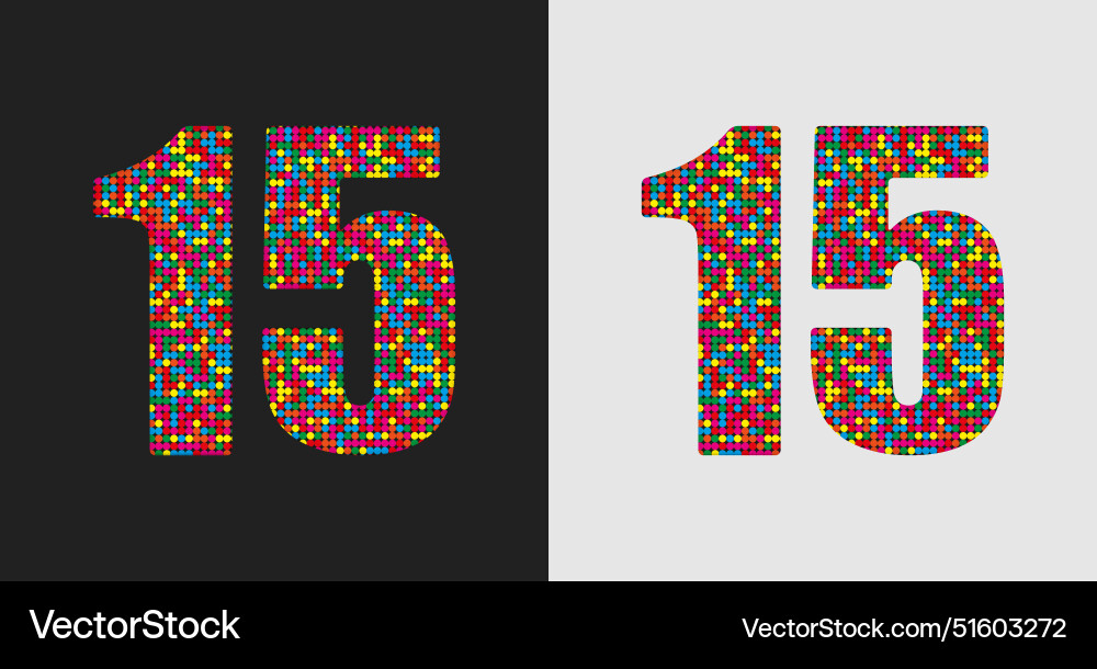 Bubble number - 15 glitter figure of colored dots Vector Image