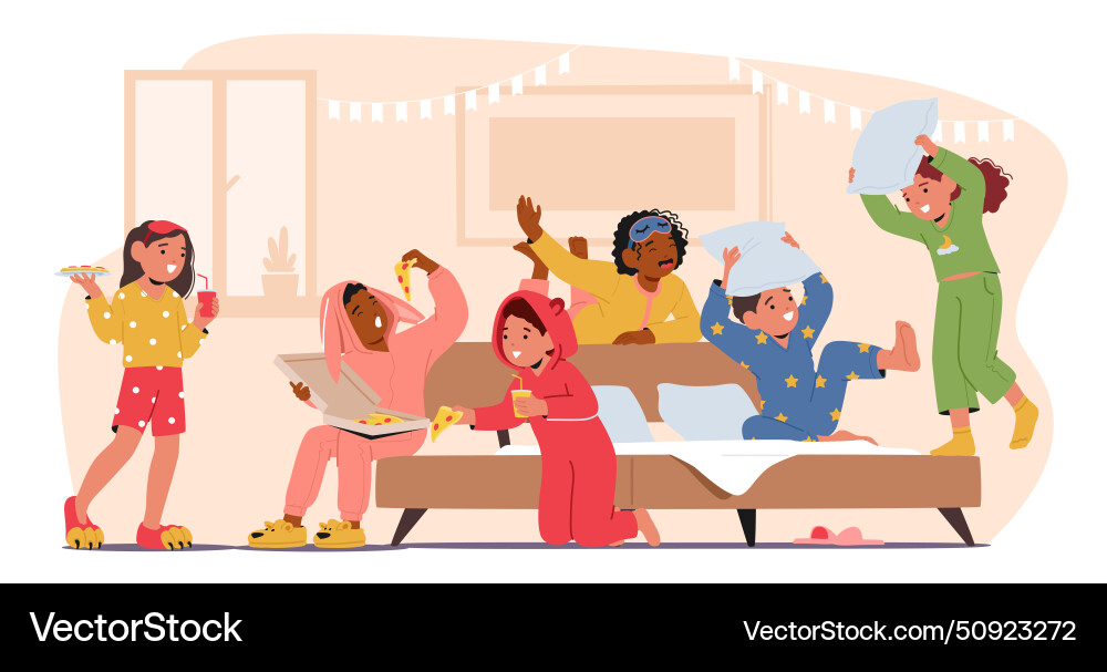 Children characters at lively pajama party Vector Image