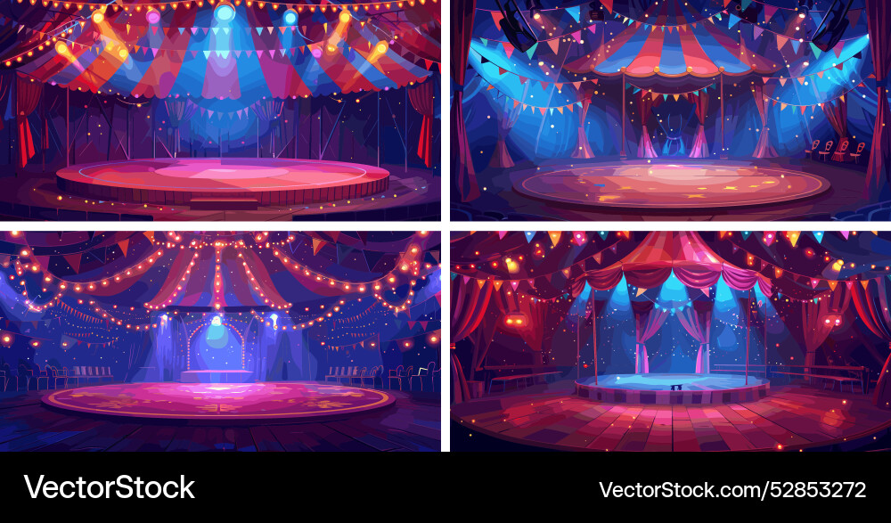 Circus tent arena cartoon scenes round Royalty Free Vector