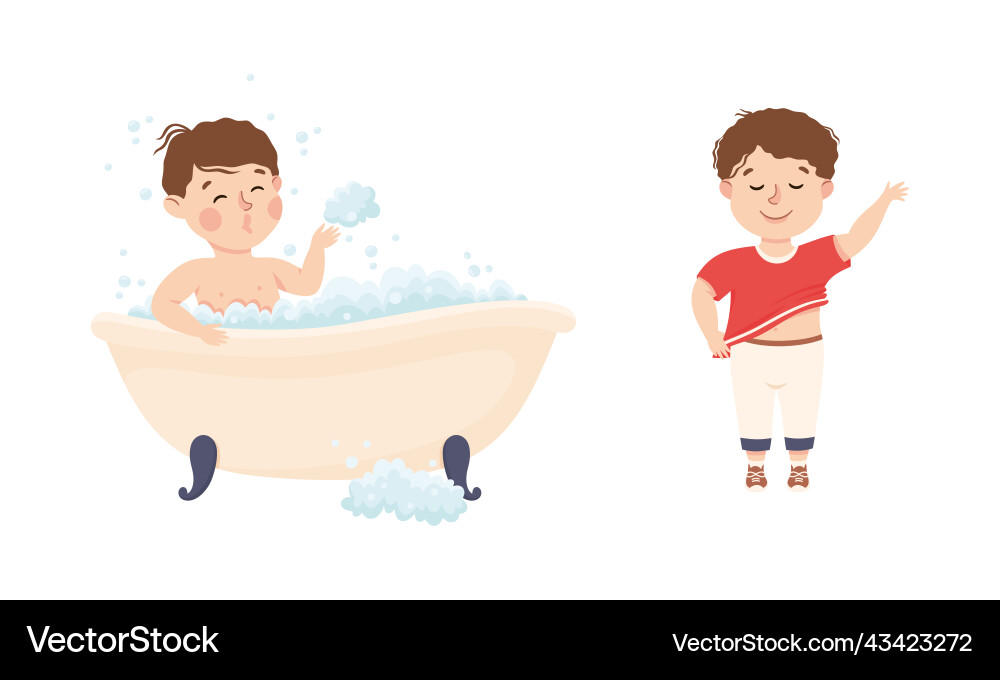 Cute little boy daily routine kid taking bath Vector Image