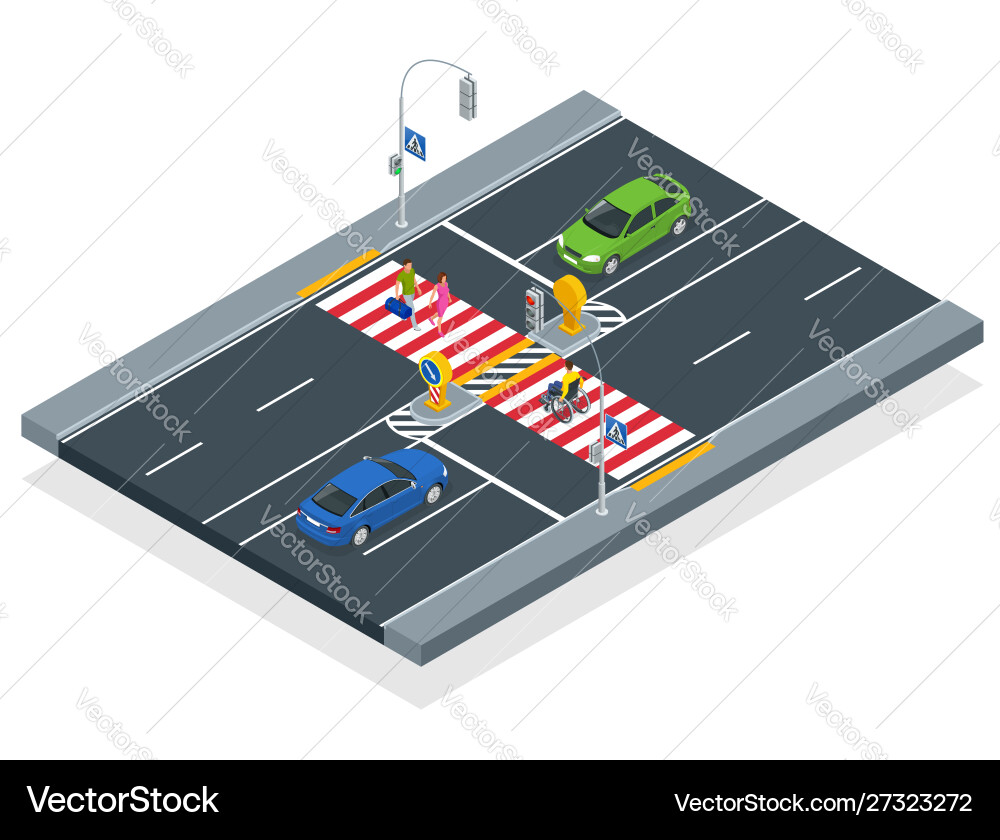 Isometric people cross road at a pedestrian Vector Image
