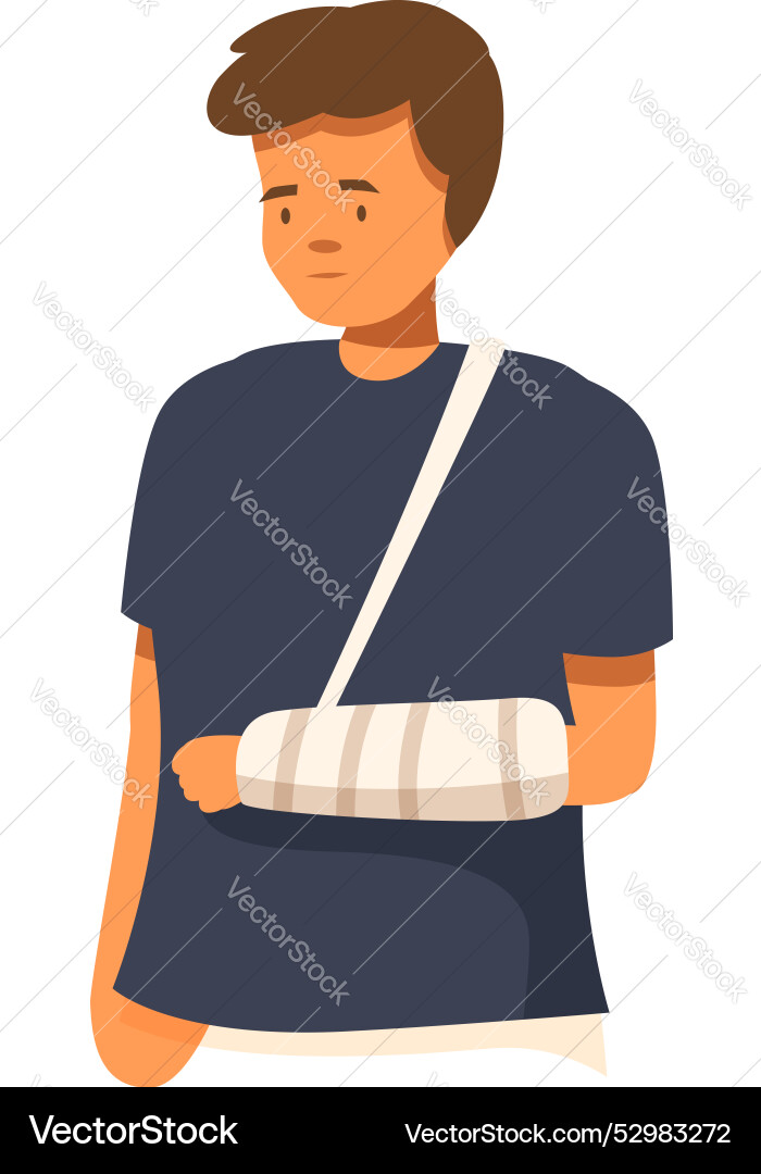 Sad young man having a broken arm wearing Vector Image