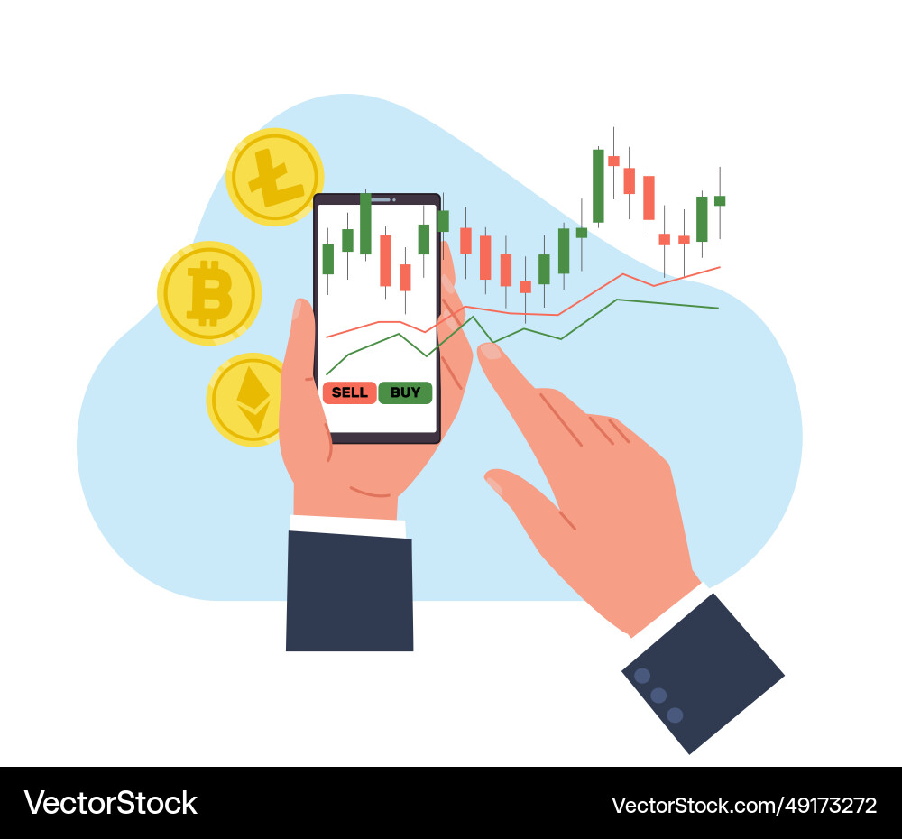 Smartphone trading on stock exchange hand hold Vector Image