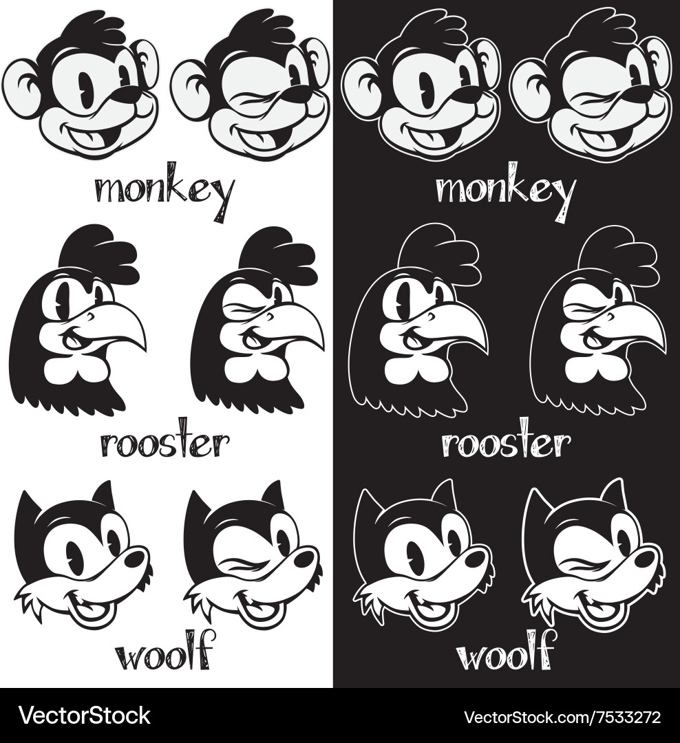 Vintage cartoon retro monkey rooster Royalty Free Vector