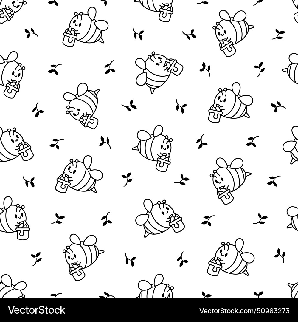 Cartoon cute bee seamless pattern coloring page Vector Image
