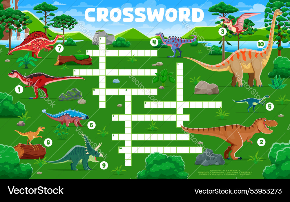 Crossword quiz game grid prehistoric dinosaurs Vector Image