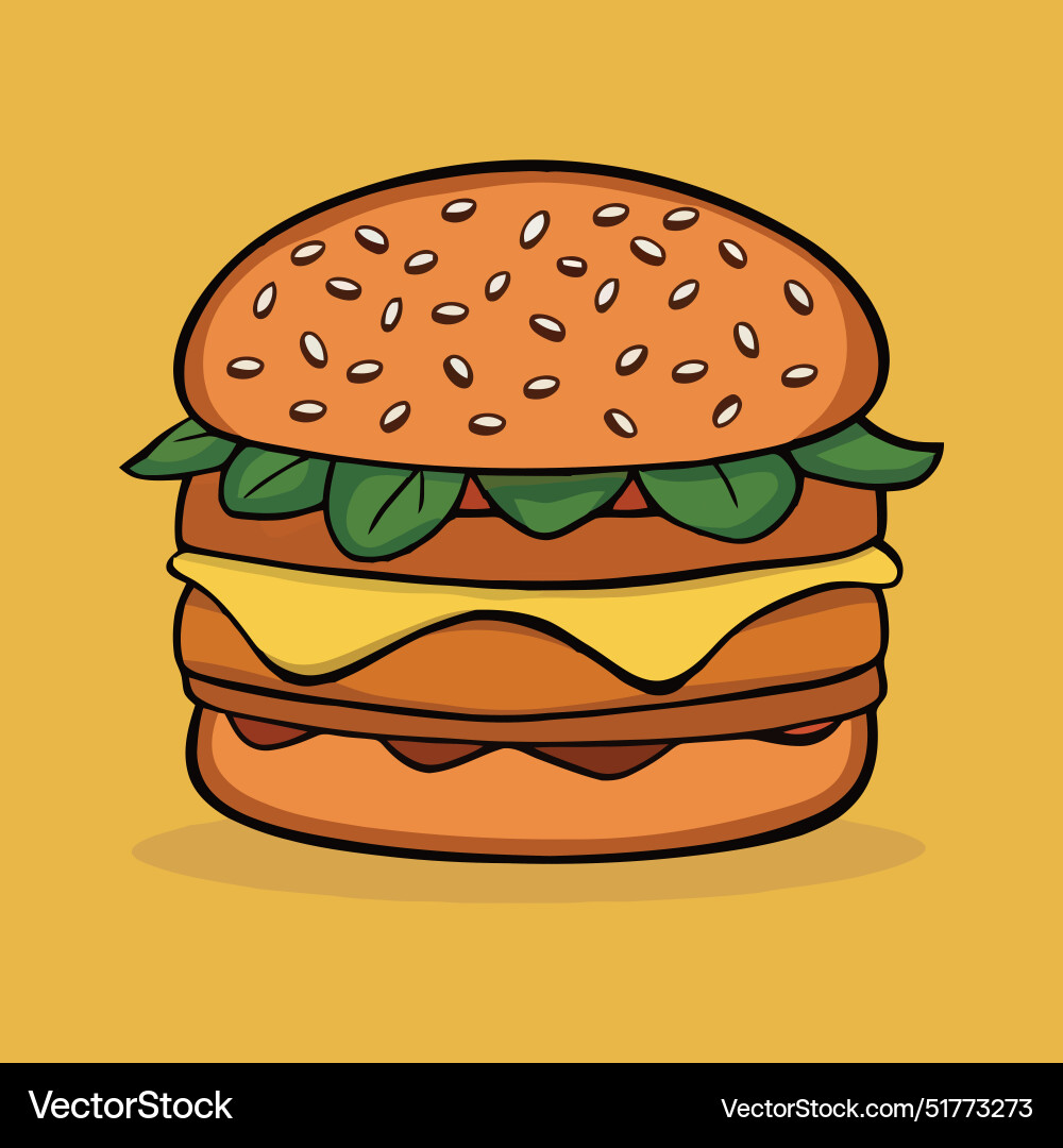 Cute beef burger cartoon icon Royalty Free Vector Image