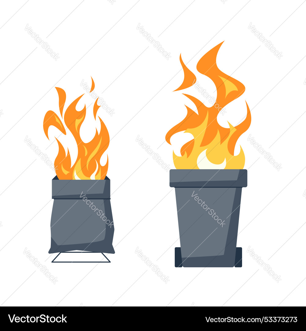 Fire in garbage bins flat style Royalty Free Vector Image