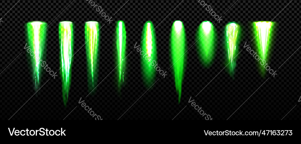 Green rocket spaceship fire light smoke trail vfx Vector Image
