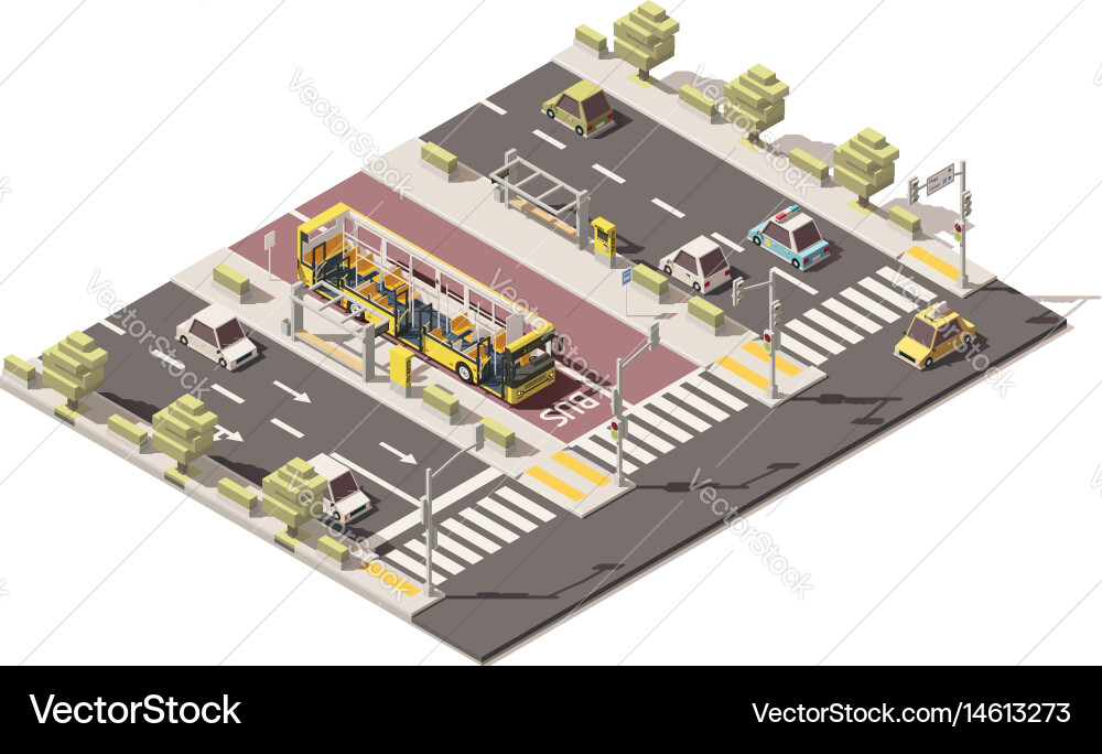 Isometric low poly dedicated bus lane Royalty Free Vector
