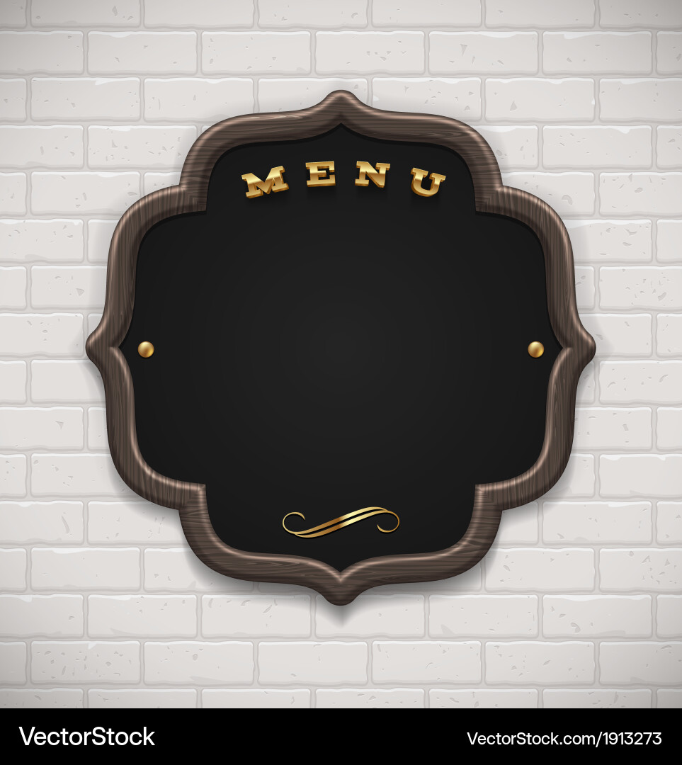 Menu chalkboard with wooden frame on white brick Vector Image