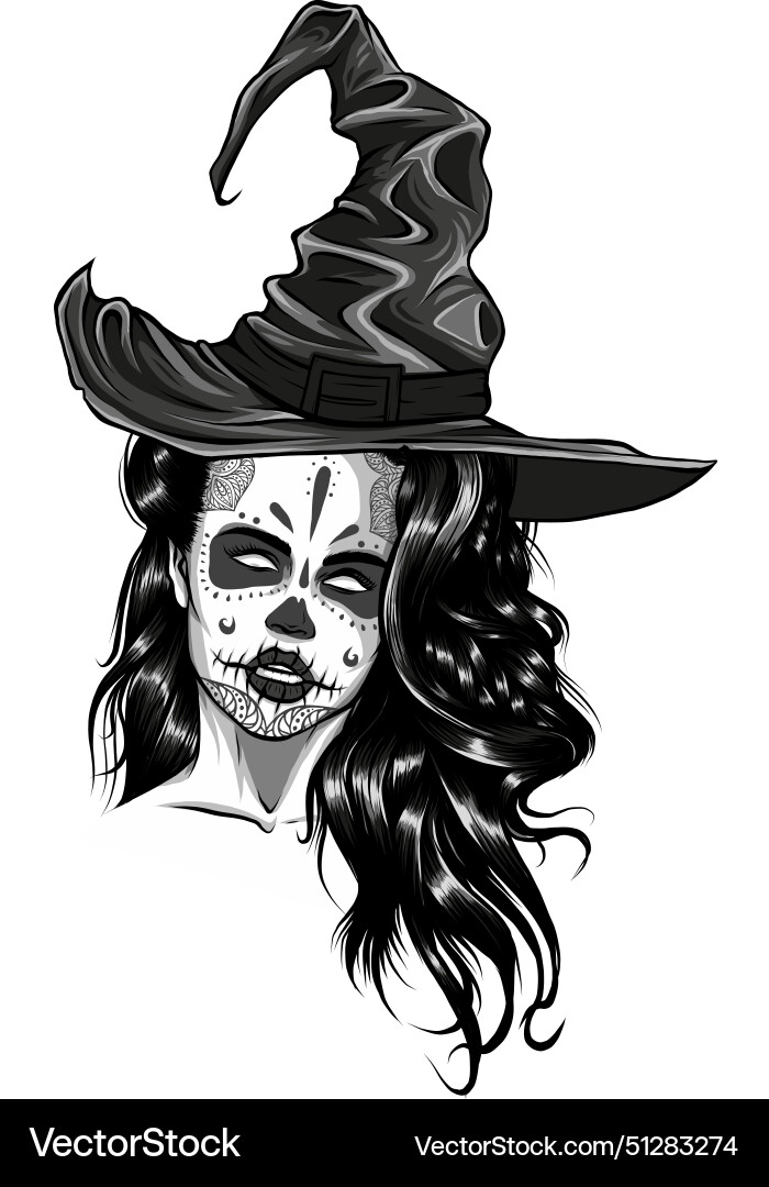 Beautiful witch with long hair wearing traditional