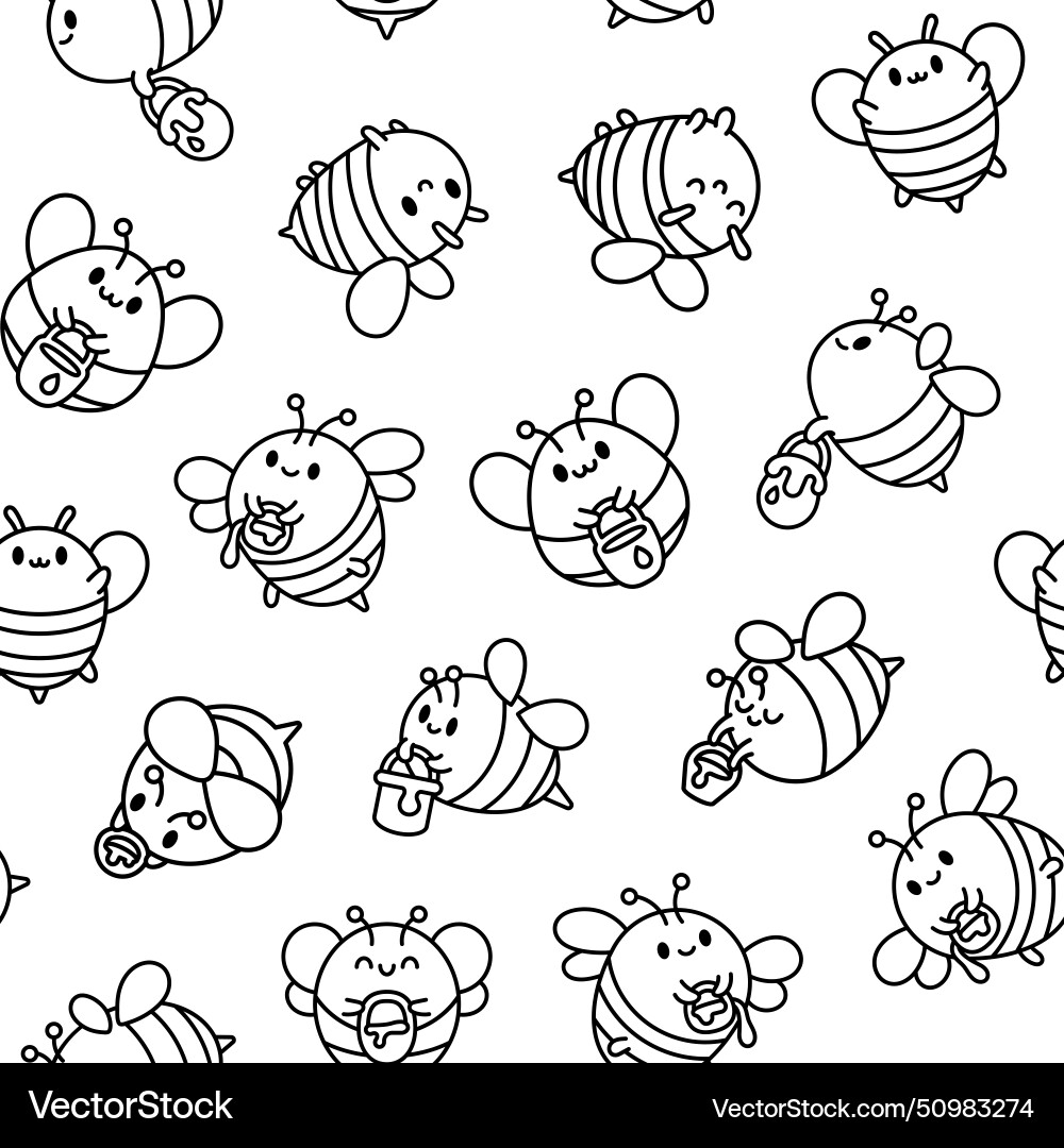 Cartoon cute bee seamless pattern coloring page Vector Image