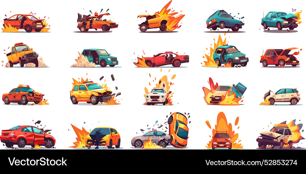 Collided cars cartoon collection hatchback Vector Image
