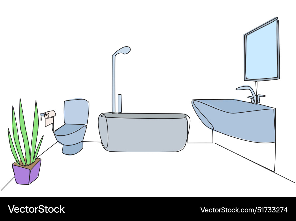 Single one line drawing bathroom Royalty Free Vector Image