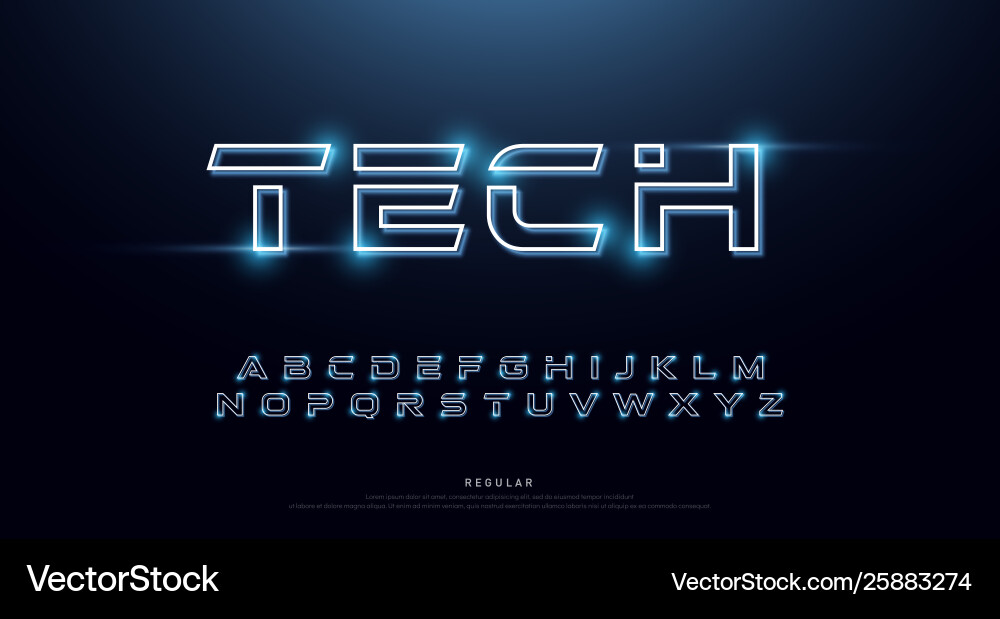 Technology abstract neon font and alphabet techno Vector Image