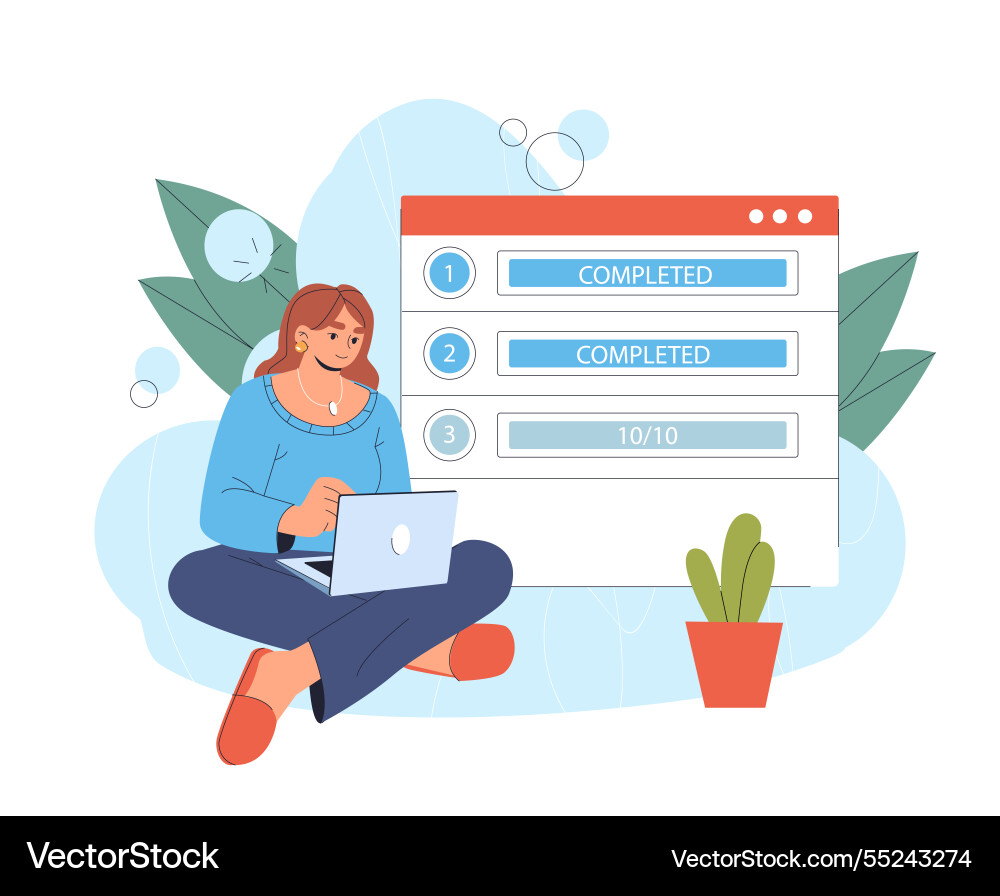 Woman working on laptop task list Royalty Free Vector Image