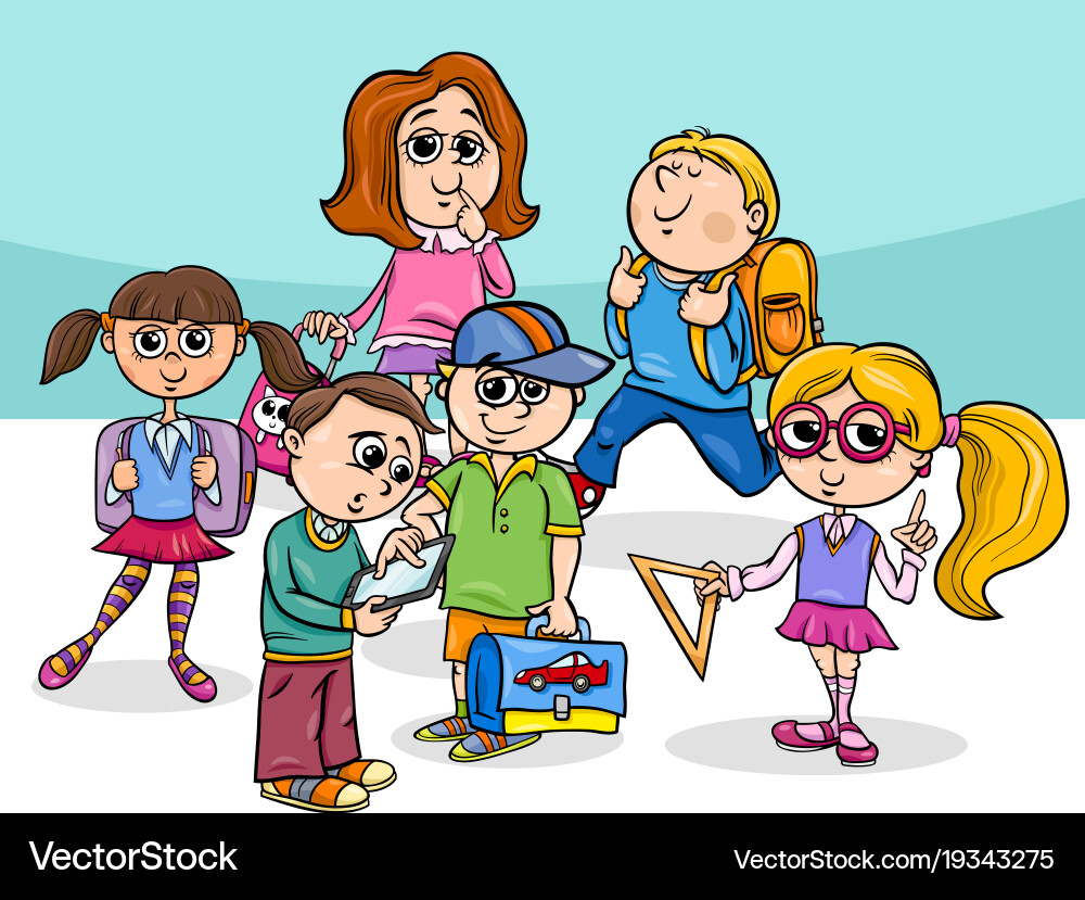Cartoon elementary school children group Vector Image