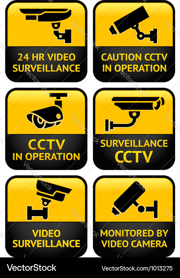 CCTV Security Camera Signs Set Royalty Free Vector Image