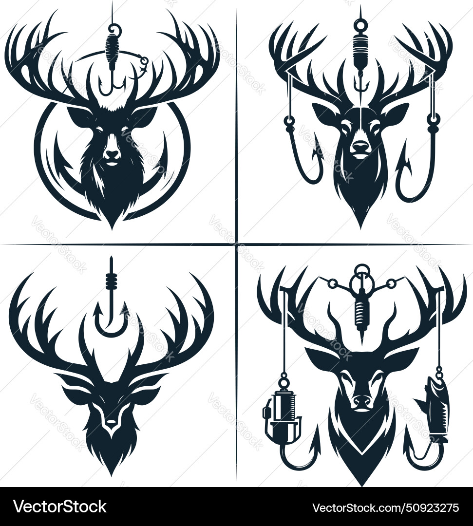 Deer hunting and fishing hook Royalty Free Vector Image