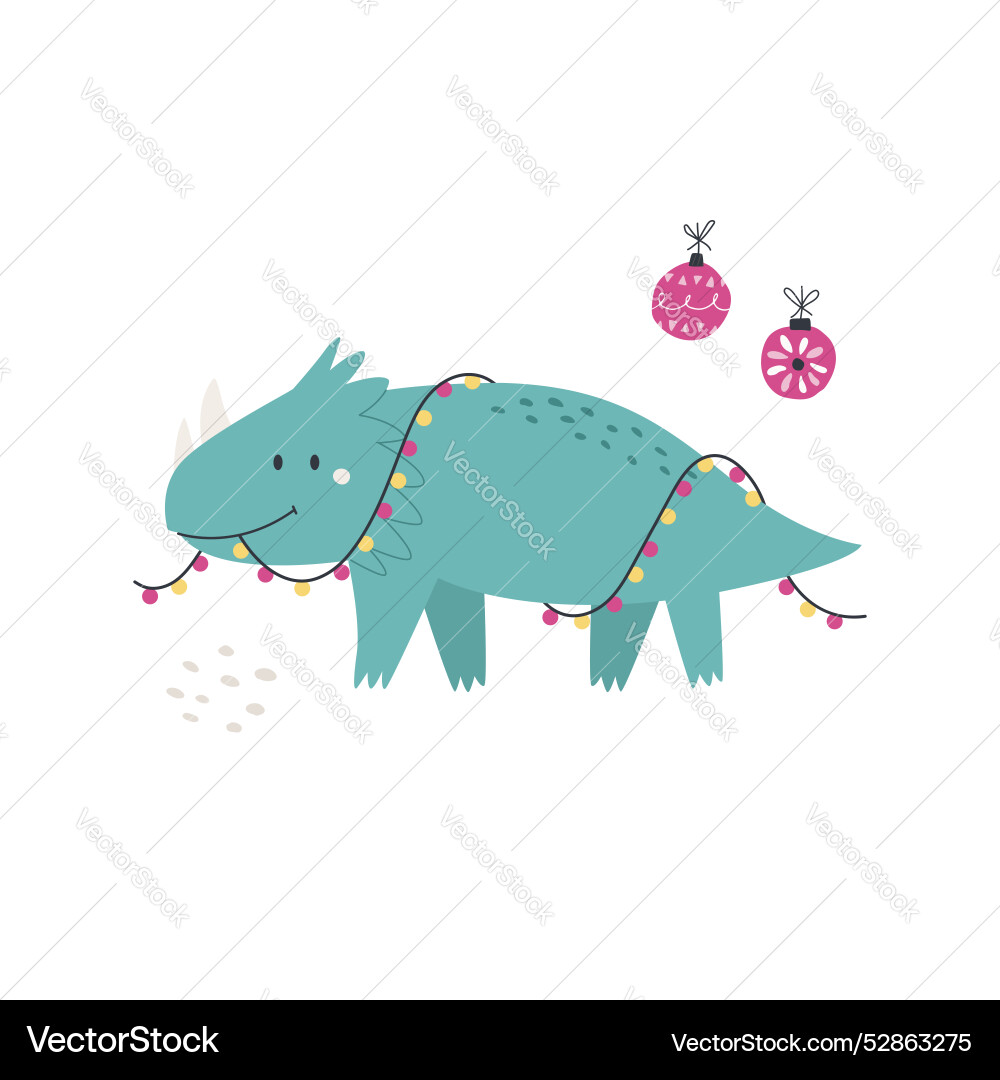 Hand drawn christmas with funny dinosaur Vector Image