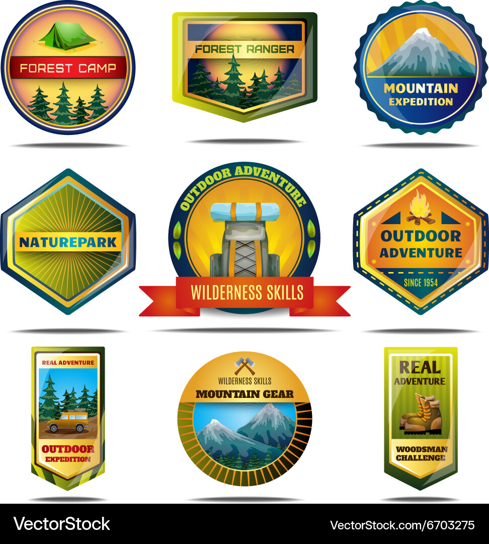 Outdoor Adventure Emblems Royalty Free Vector Image