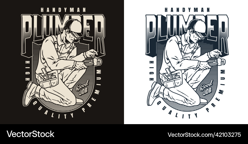 Plumber worker monochrome vintage emblem Vector Image